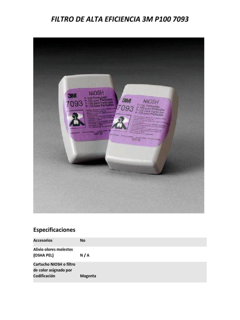 Ficha T. Filtro de Alta Eficiencia 3M P100 7093 | PDF | Materiales | Química