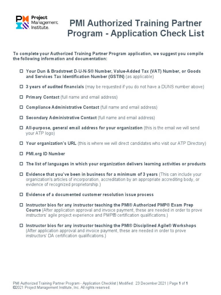 Atp Application Checklist | PDF