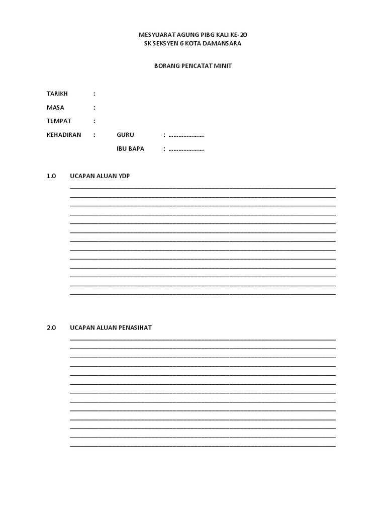 Format Pencatat Minit | PDF