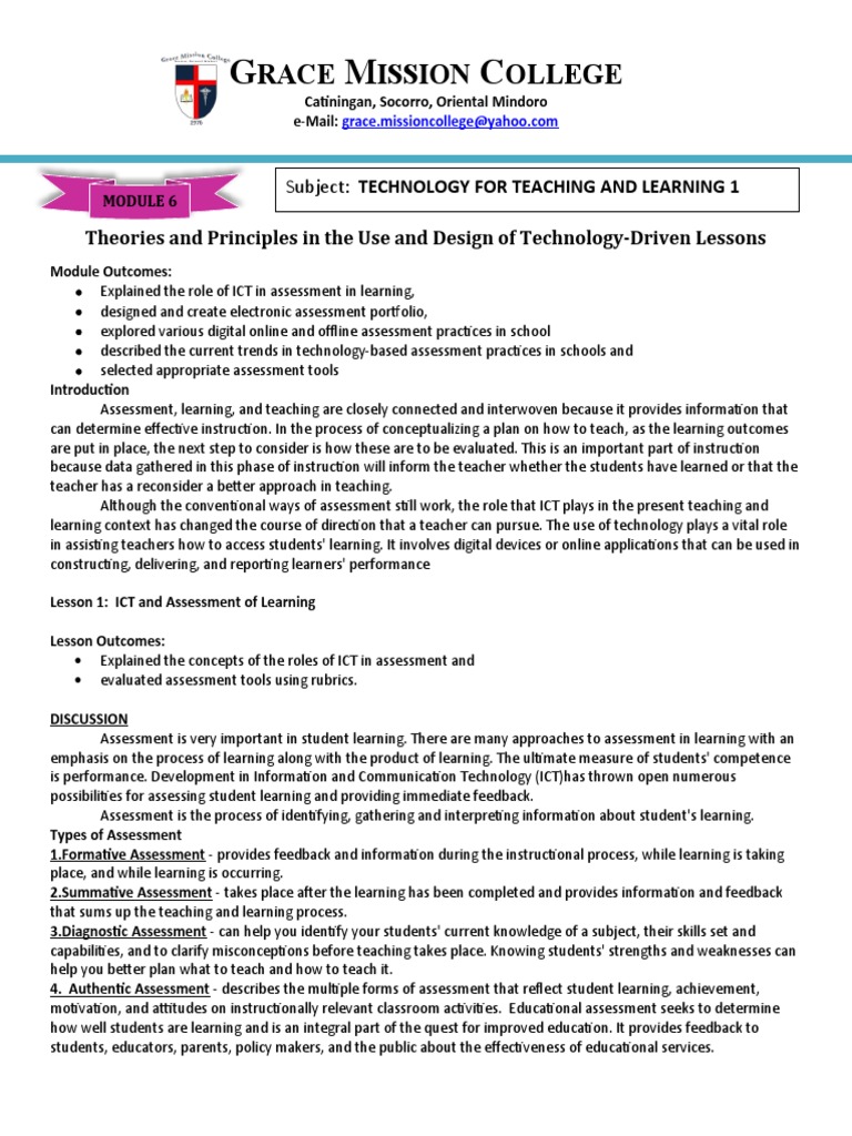 MODULE 6 Lesson 1 ICT and Assessment of Learning | PDF | Educational ...