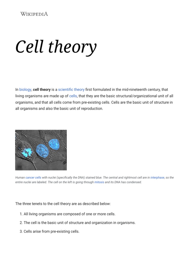 Cell Theory: Biology Scientific Theory Cells | PDF | Cell Membrane ...