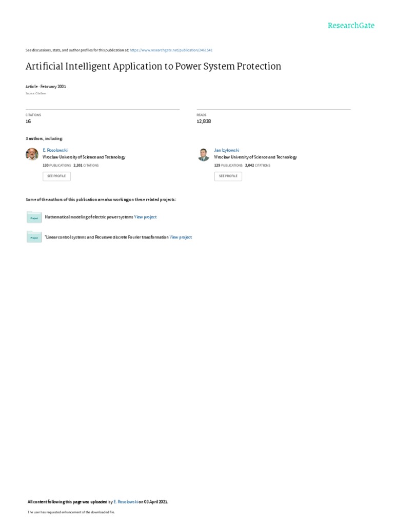 Artificial Intelligent Application To Power System Protection ...