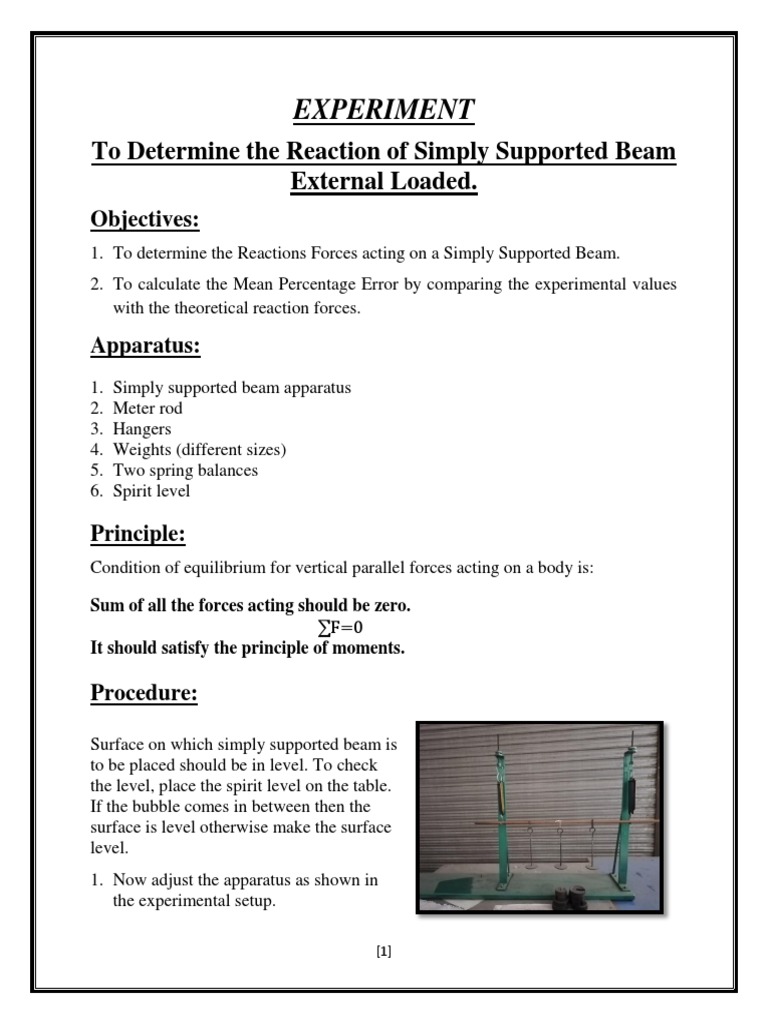 Experiment: To Determine The Reaction of Simply Supported Beam External ...