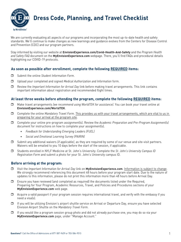 Dress Code, Planning, and Travel Checklist | PDF | Clothing | Baggage