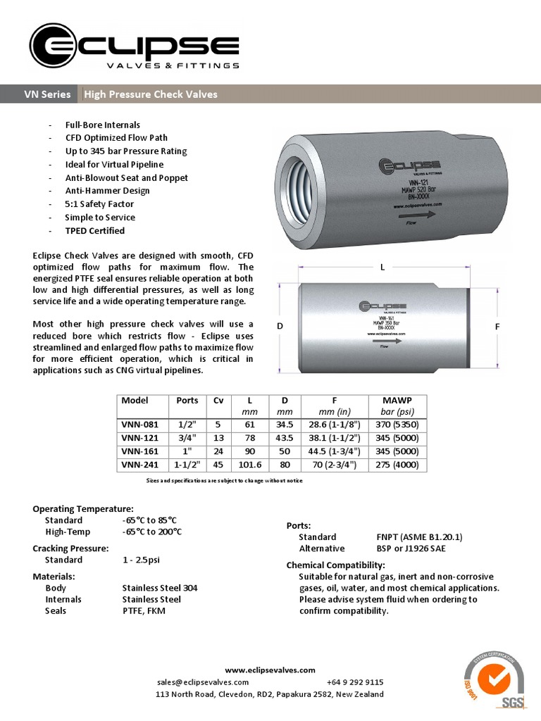 VN1 HP Check Valve Product Info | PDF | Valve | Energy Technology
