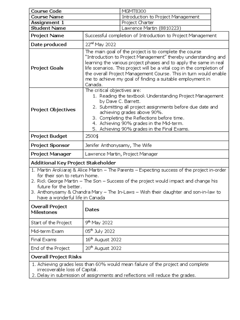 Course Code Course Name Assignment 1 Student Name Project Name Date ...