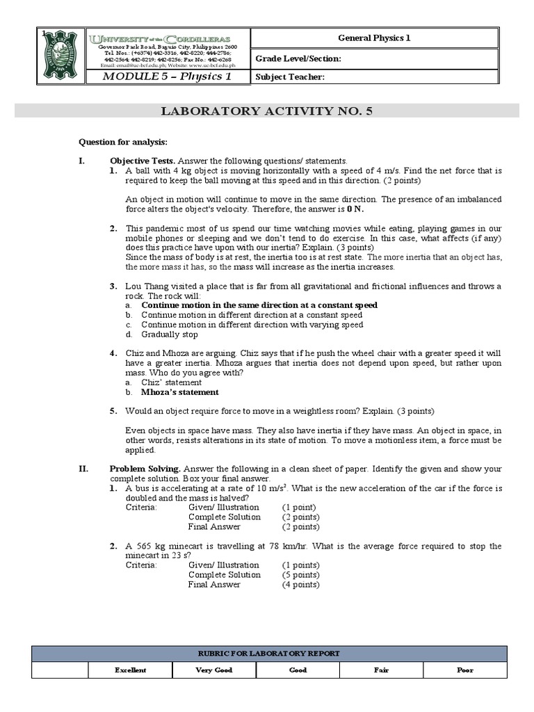 Physics-1-Module-5-Laboratory Activity No. 5 | PDF | Force | Accuracy ...