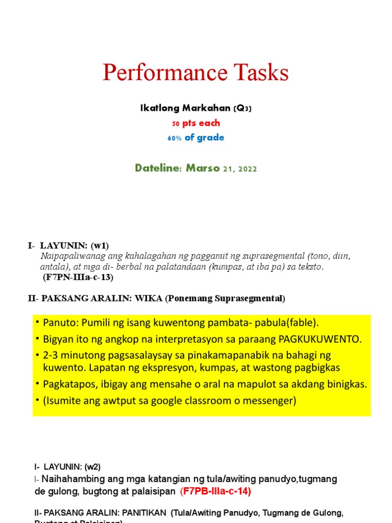 Performance Tasks QUARTER 3 2021 22 | PDF