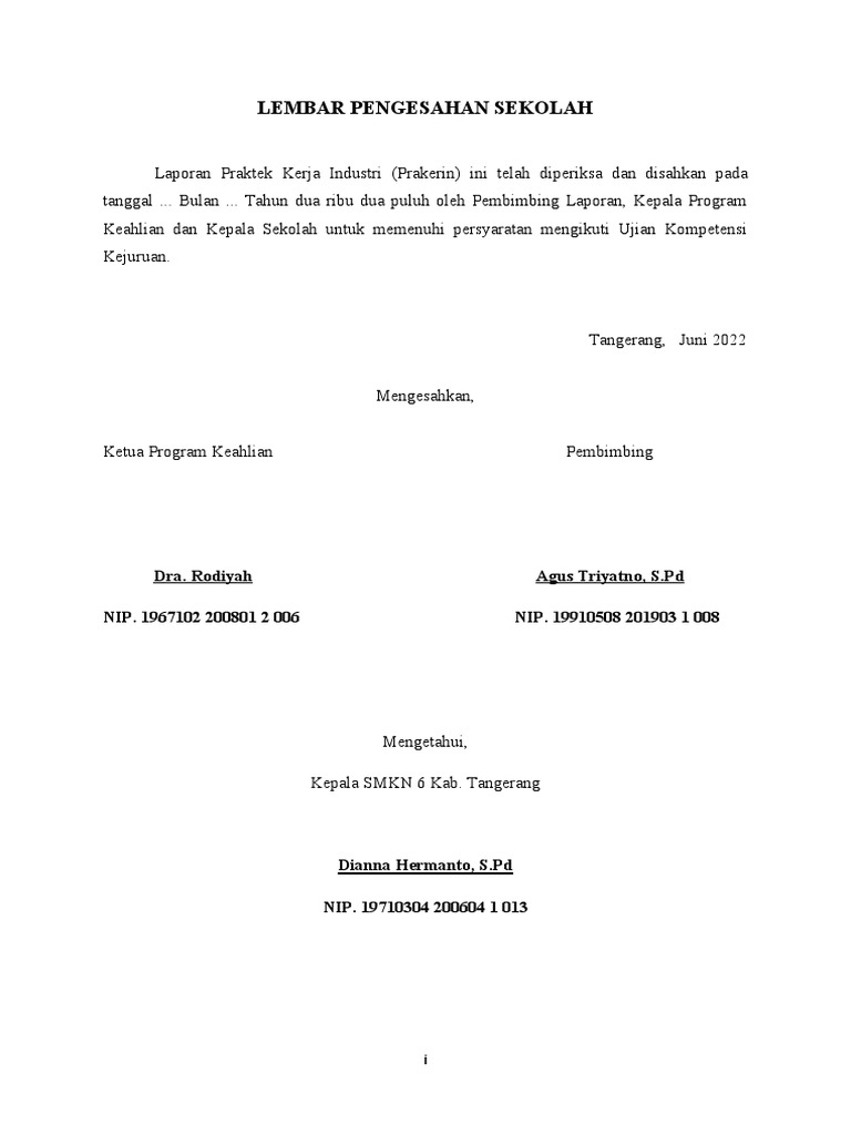 Lembar Pengesahan Sekolah | PDF