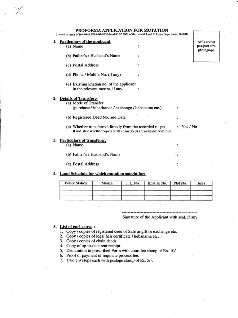 WB Land Mutation Offline Form PDF | PDF | Deed | Justice