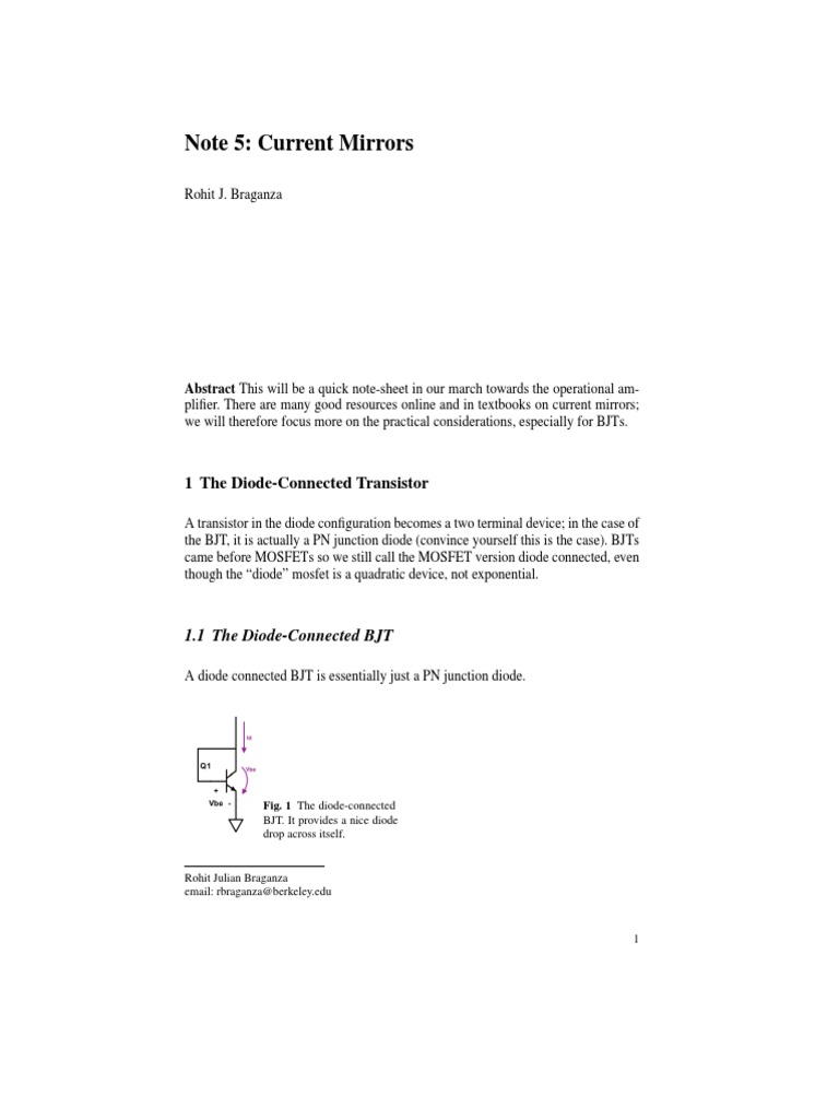 Note 5: Current Mirrors: 1 The Diode-Connected Transistor | PDF ...