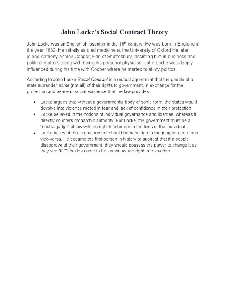 John Locke's Social Contract Theory | PDF