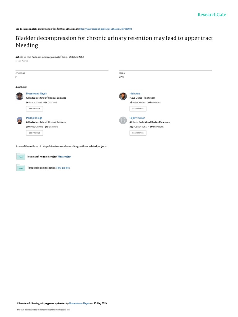 Bladder Decompression For Chronic Urinary Retention May Lead To Upper ...