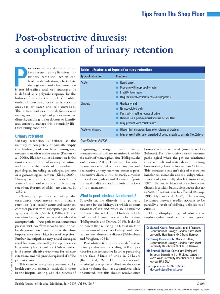 Post-Obstructive Diuresis: A Complication of Urinary Retention | PDF ...