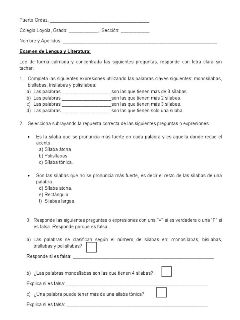 Examen de Lengua 2do Grado | PDF | Sílaba | Fonética