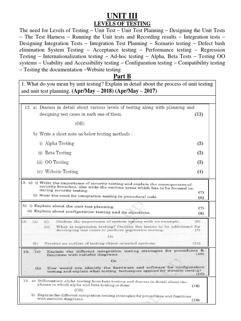 Unit Iii: Part B | PDF | Software Testing | Unit Testing