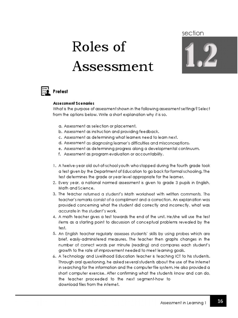 Section 1.2. Roles of Assessment - 2 | PDF | Educational Assessment ...