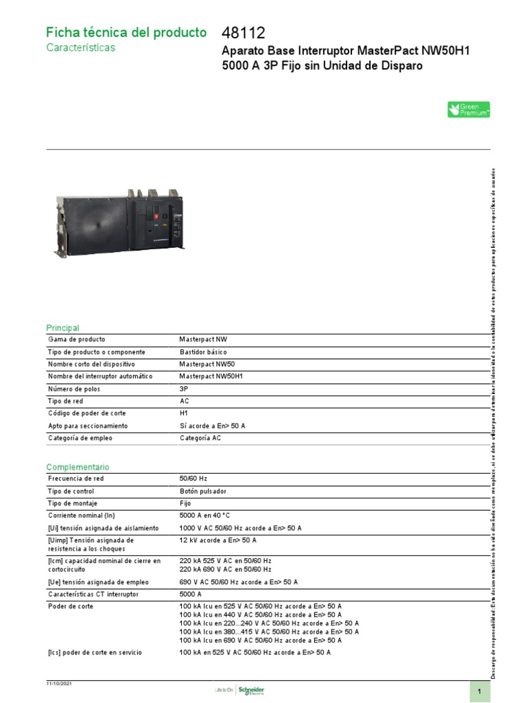 Interruptor MasterPact NW50H1 5000A | PDF | Residuos | Electricidad