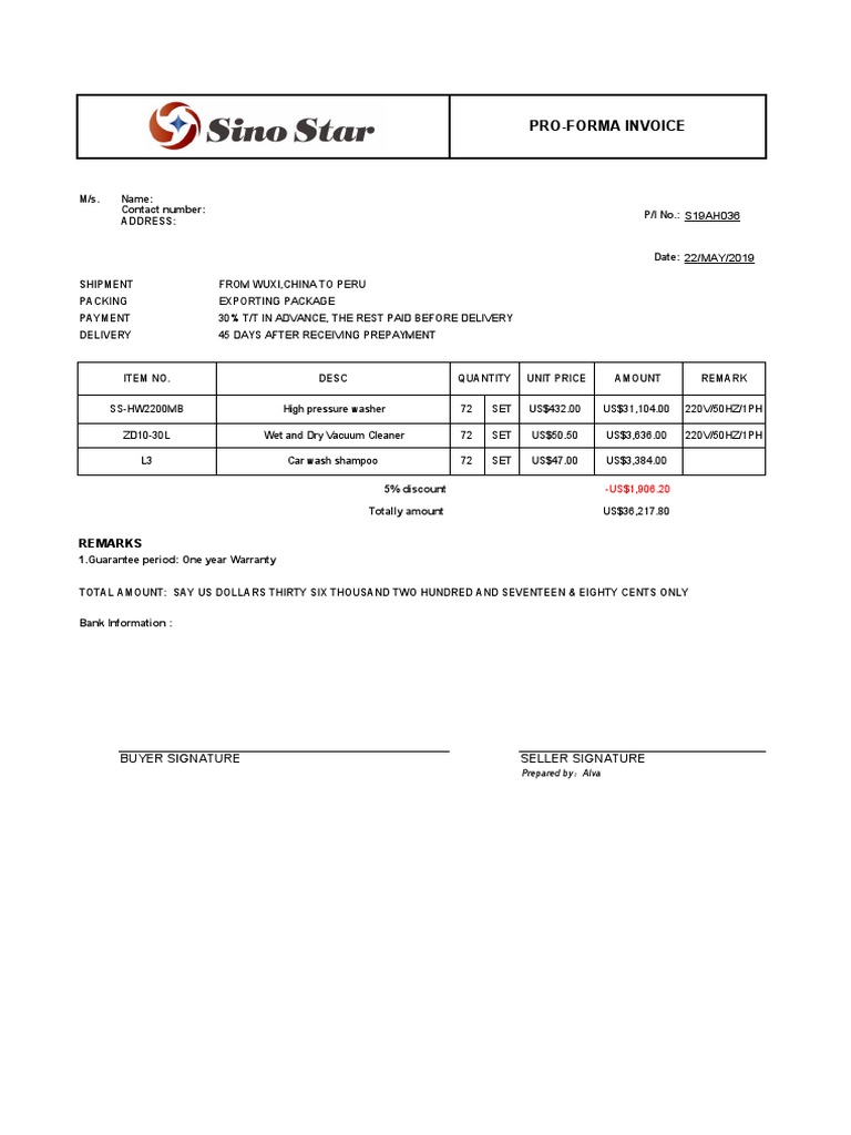 Modelo de Factura Proforma | PDF
