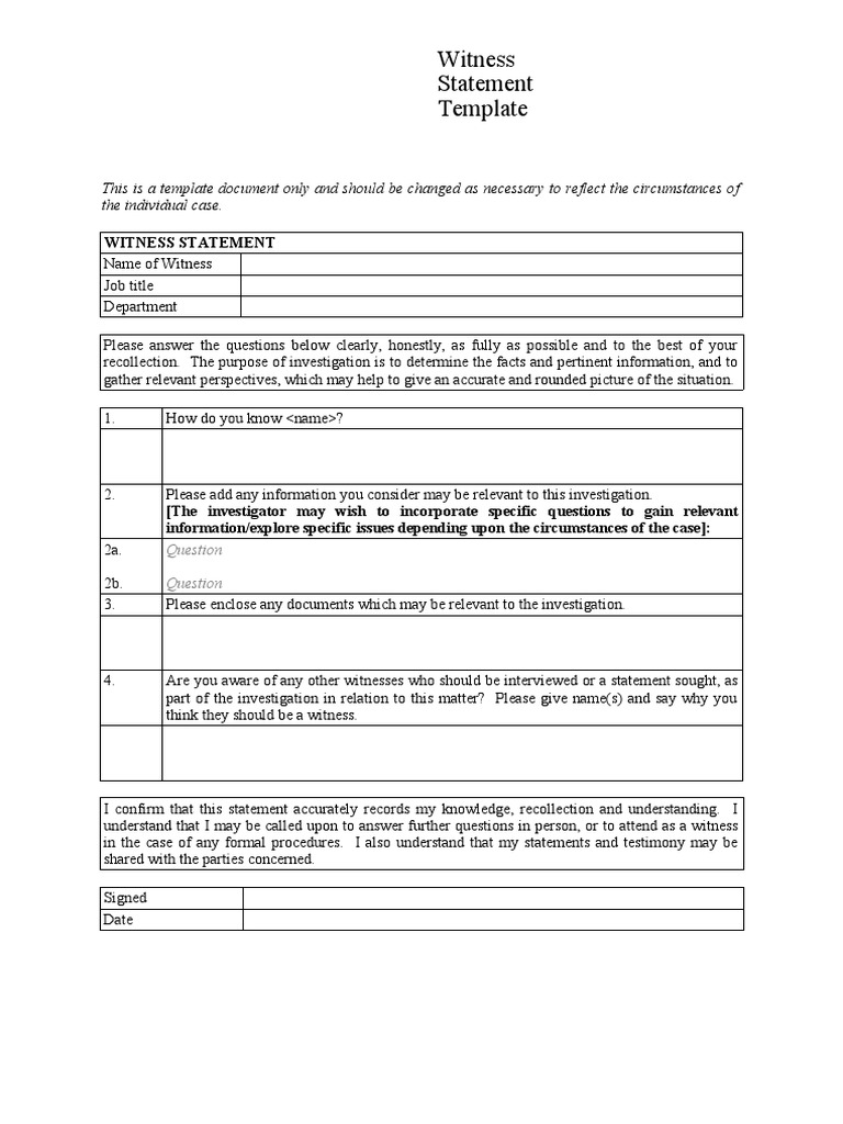 Template Witness Statement Pdf