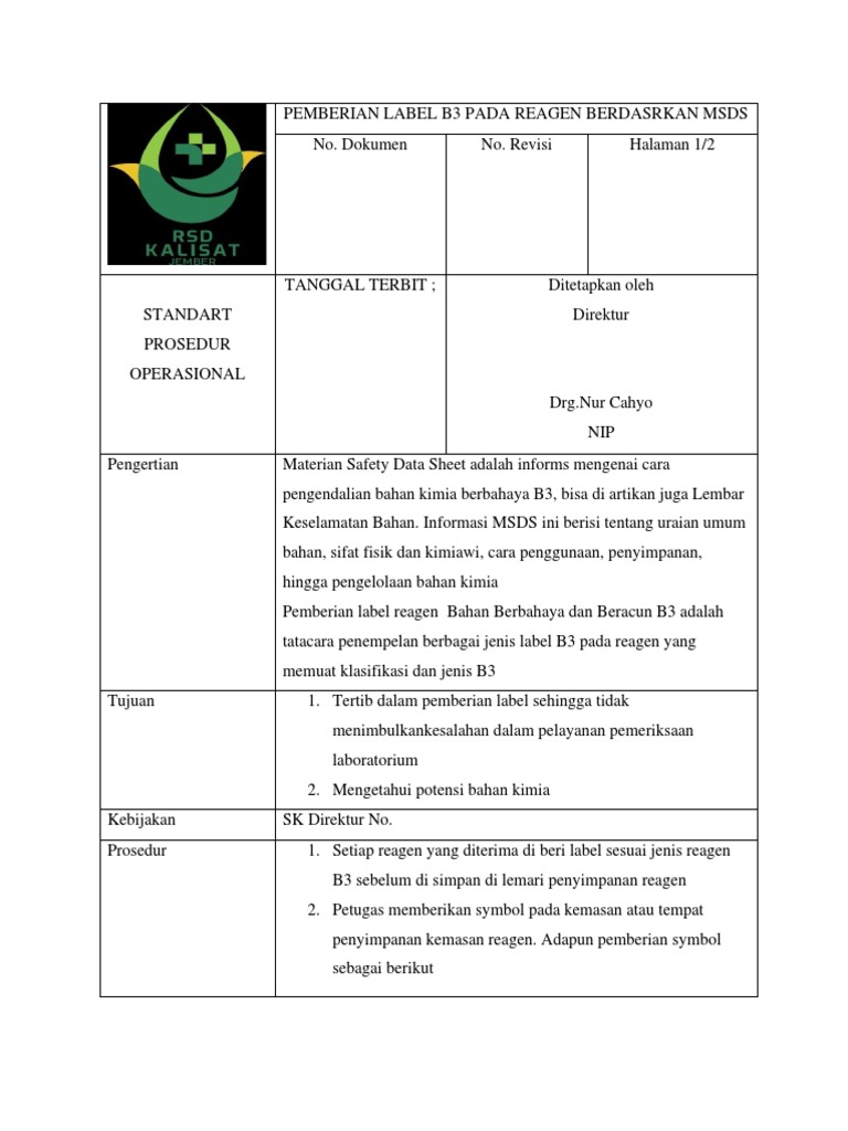 Sop Pelabelan Reagen | PDF
