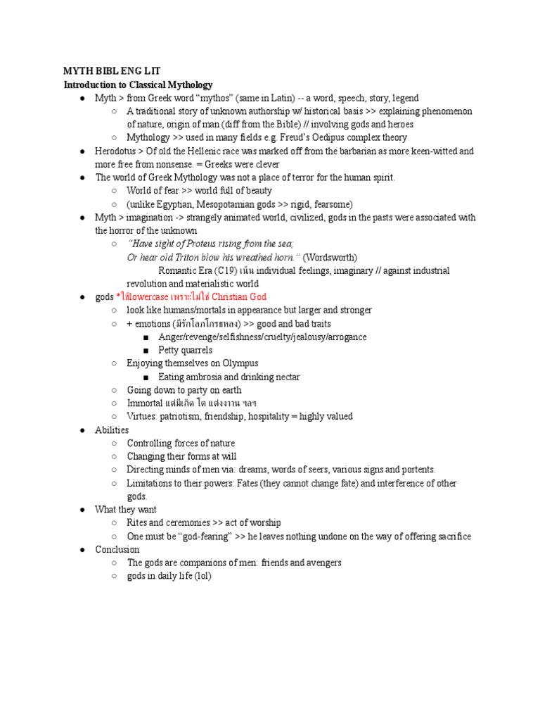 Myth Bibl Eng Lit Summ 1 | PDF | Social Science | Philosophy