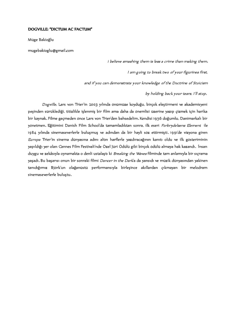 Dogville Dictum Ac Factum | PDF