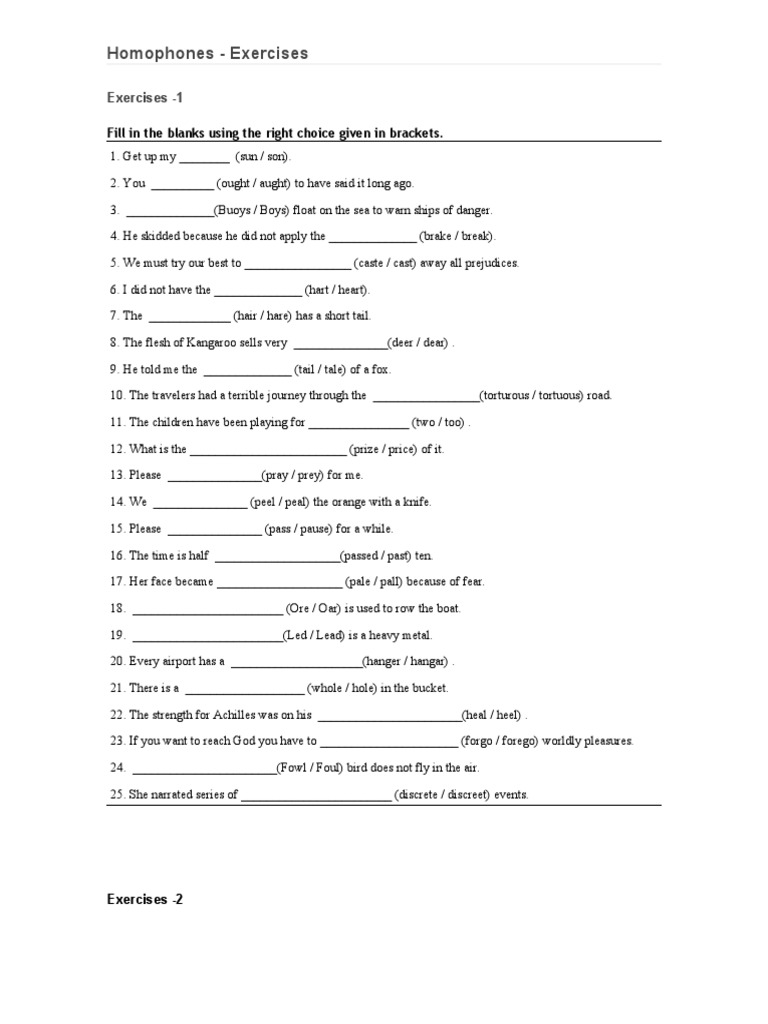 Homophones Practice 2 | PDF | Language Arts & Discipline | Foreign ...