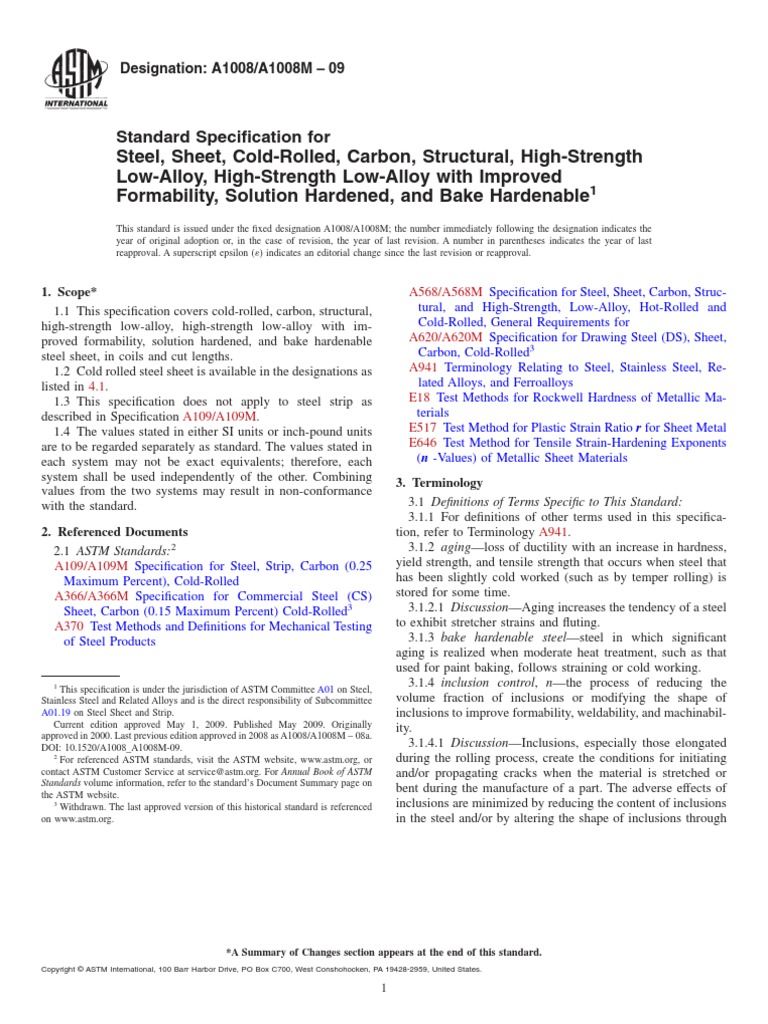 Astm A1008 - A1008m - 09 - Especificação para Aços Laminados A Frio ...