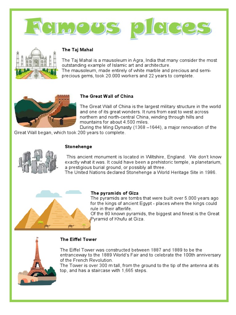 Easy Reading Famous Places Reading Comprehension Exercises - 143680 ...