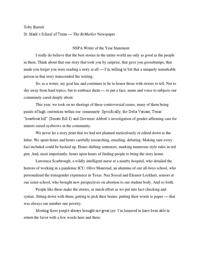 Toby Barrett Writer of The Year | PDF | Nursing | Vaccination