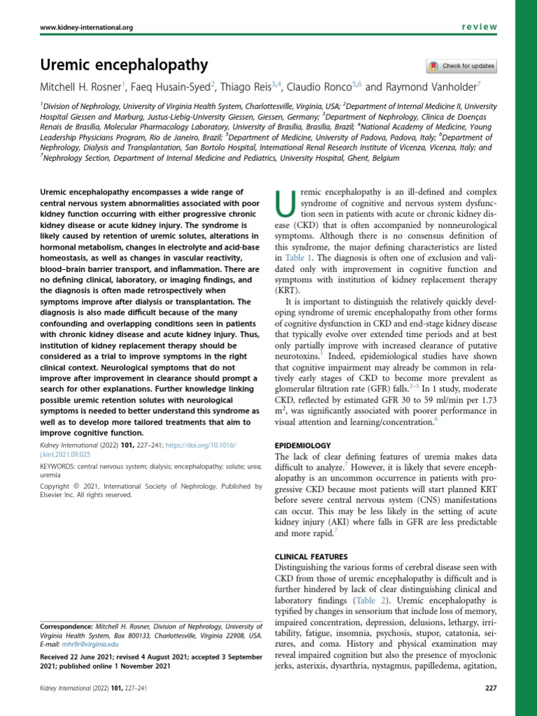 Uremic Encephalopathy - Feb 2022 | PDF | Chronic Kidney Disease | Nephrology