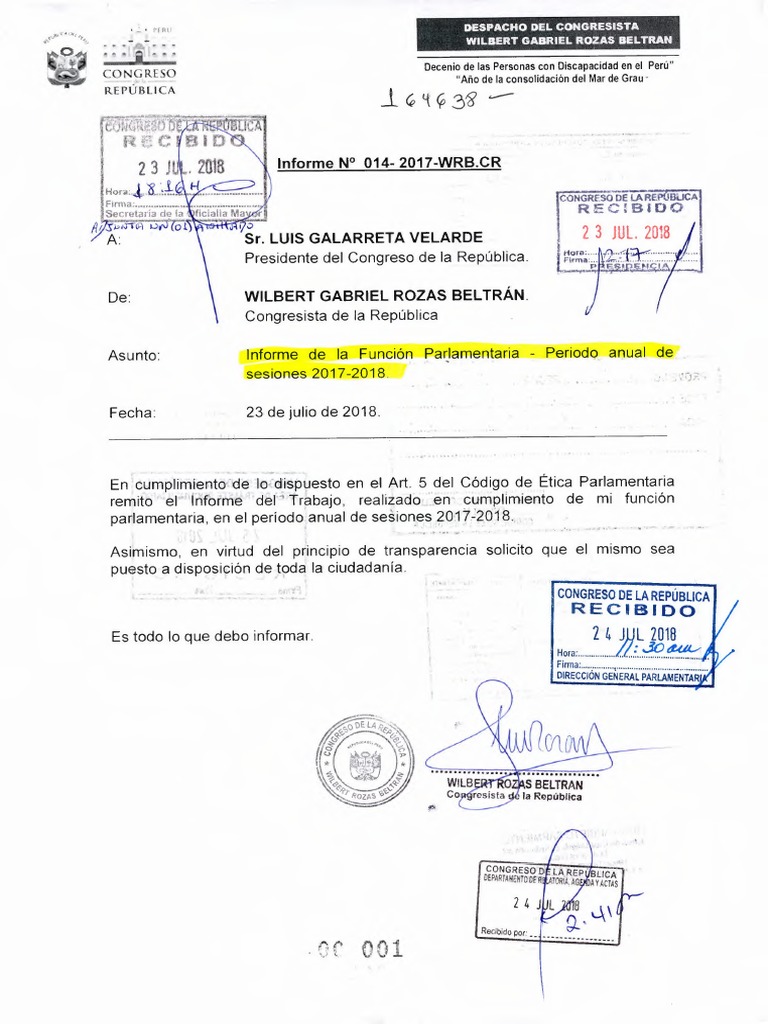 Informe 014 2017 WRB Cr. | PDF | Presupuesto | Perú