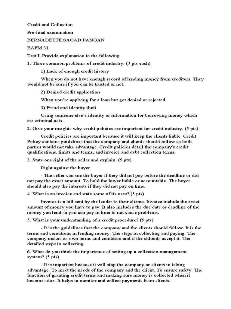 Credit and Collection BERNADETTE | PDF | Finance & Money Management ...