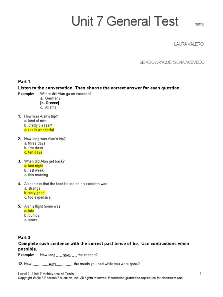 Unit 7 General Test: Listen To The Conversation. Then Choose The ...