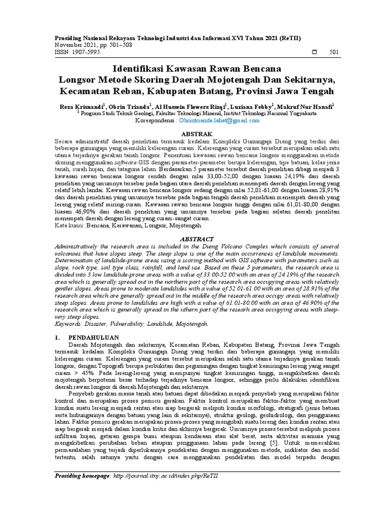 Identifikasi Kawasan Rawan Bencana Longsor Metode Skoring | PDF