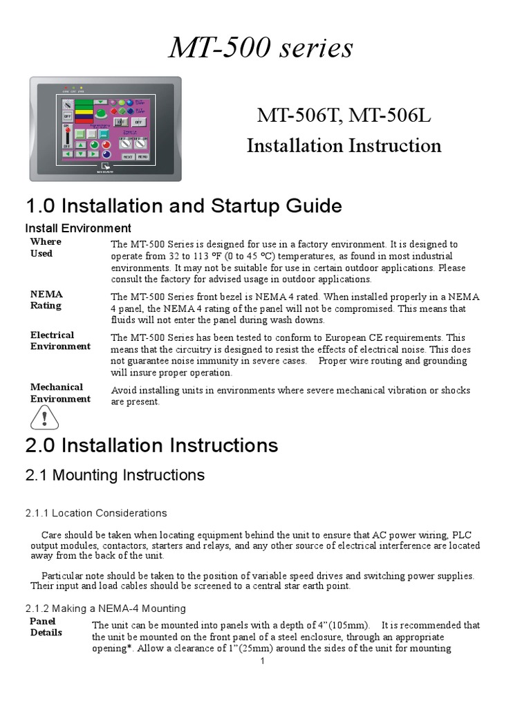MT-500 Series: MT-506T, MT-506L Installation Instruction 1.0 ...