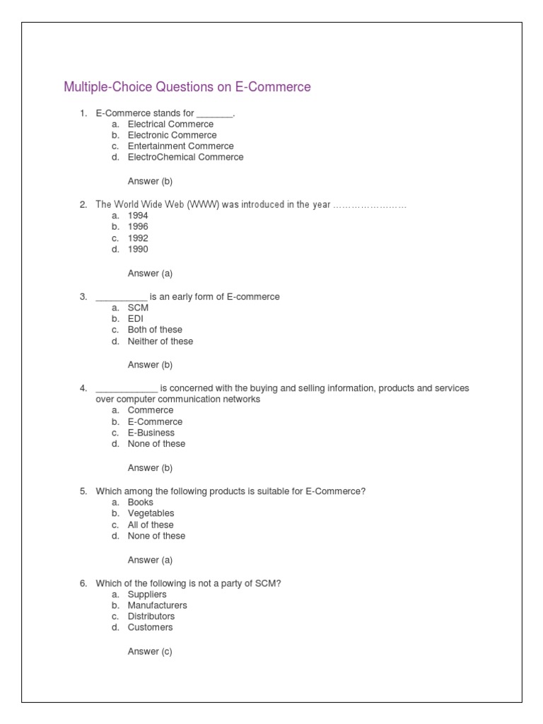 Multiple-Choice Questions On E-Commerce | PDF | Supply Chain Management ...