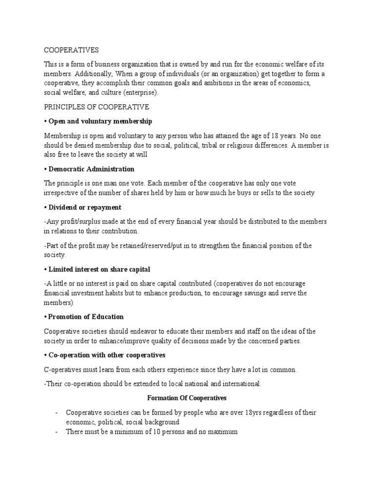 Open and Voluntary Membership: Formation of Cooperatives | PDF ...