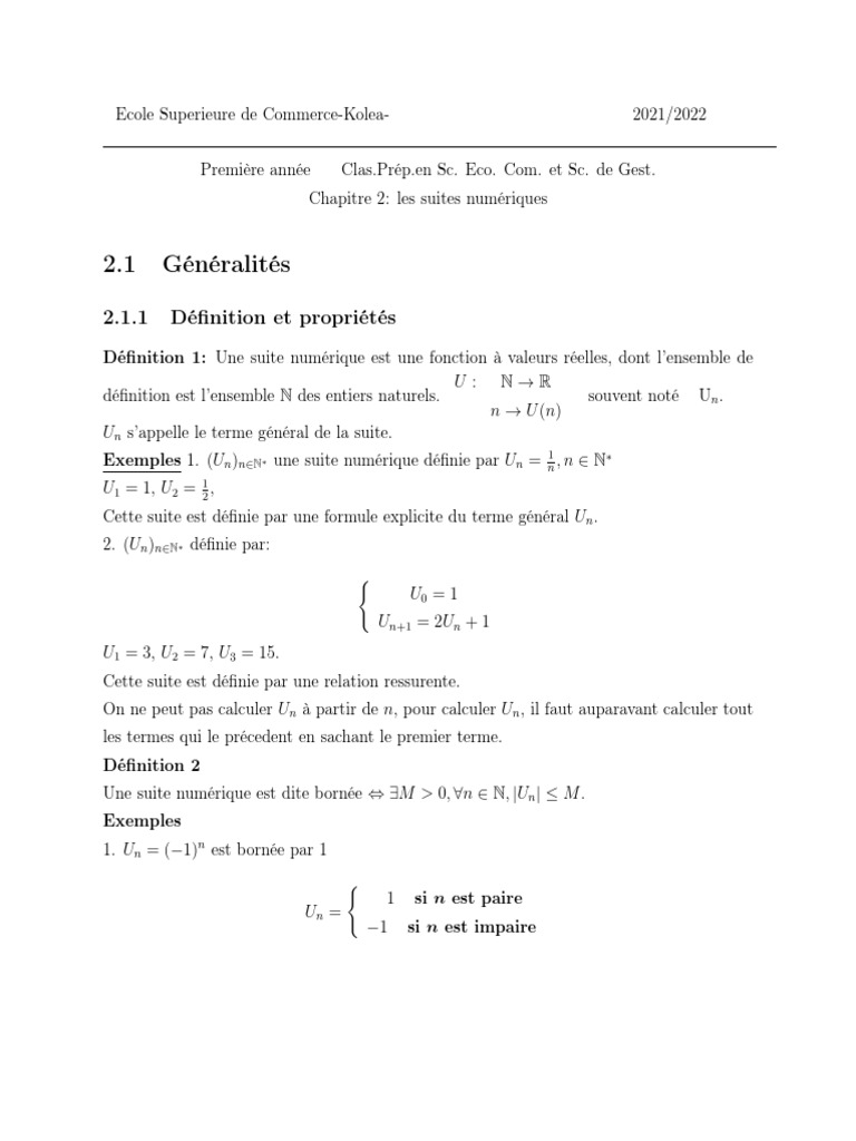 Généralités sur les suites numériques | PDF | Limite (mathématiques ...