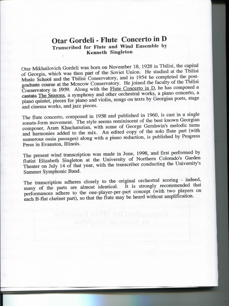 Otar D: Gordeli - Flute Concerto in | PDF | Concerto | Orchestras