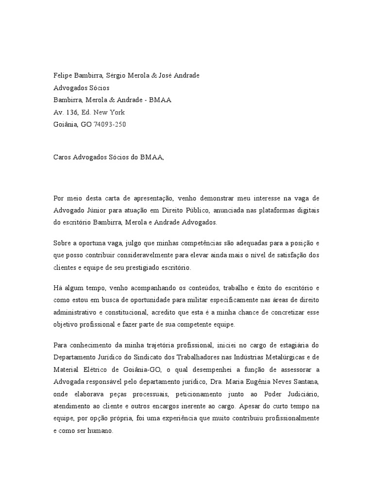 Modelo De Carta De Apresentação Para Advogado – SVFH