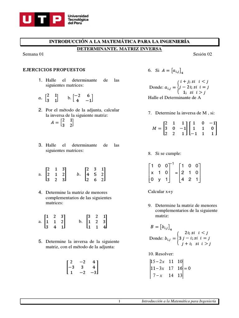 S01.s2 - Resolver Ejercicios | PDF | Determinante | Matriz (Matemáticas)