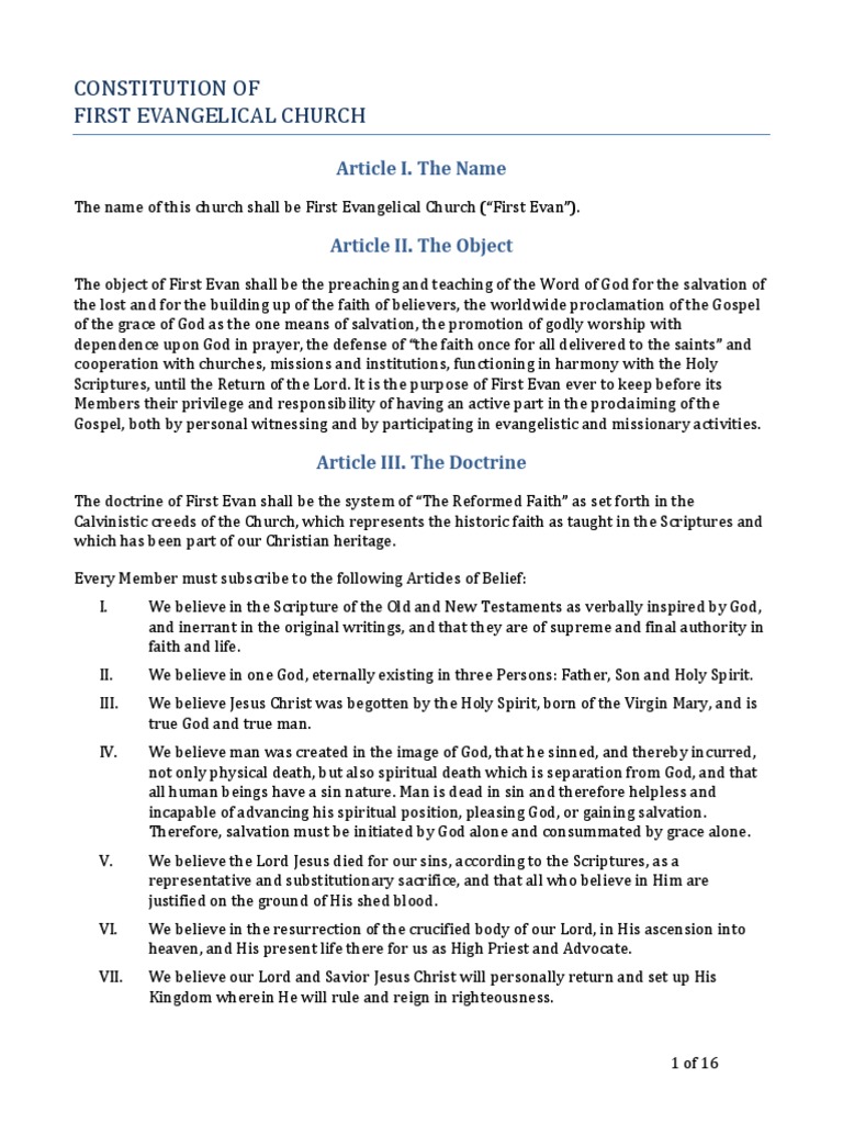 Constitution of First Evangelical Church | PDF | Elder (Christianity ...