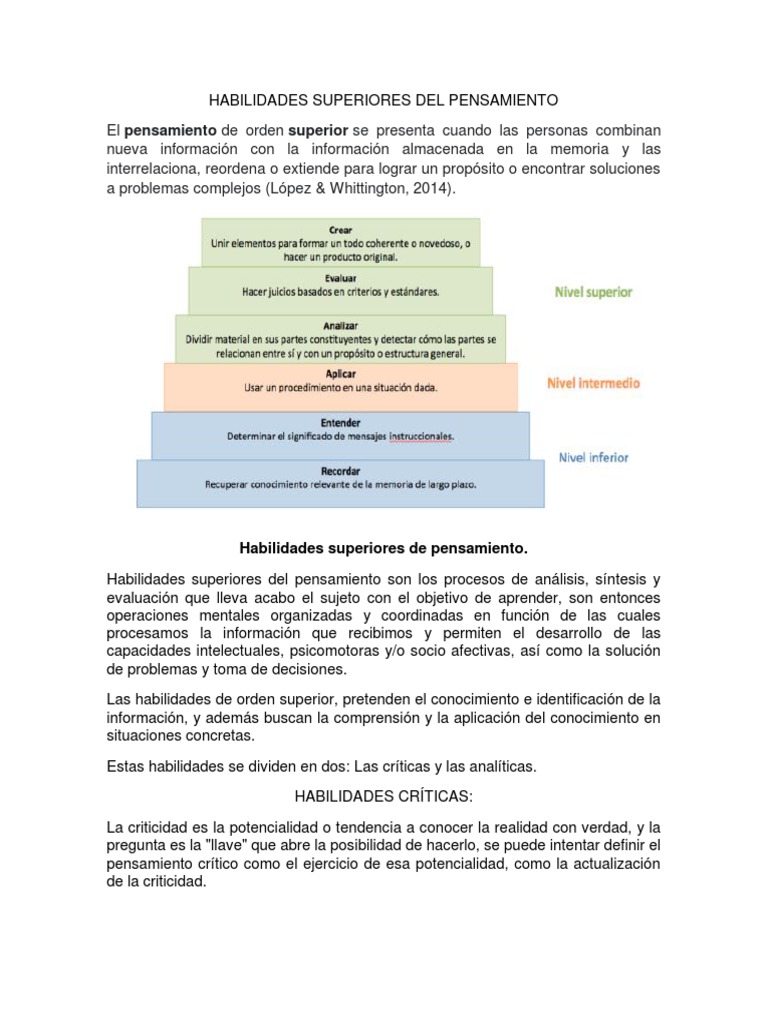 Habilidades Superiores Del Pensamiento | PDF | Pensamiento | Conocimiento