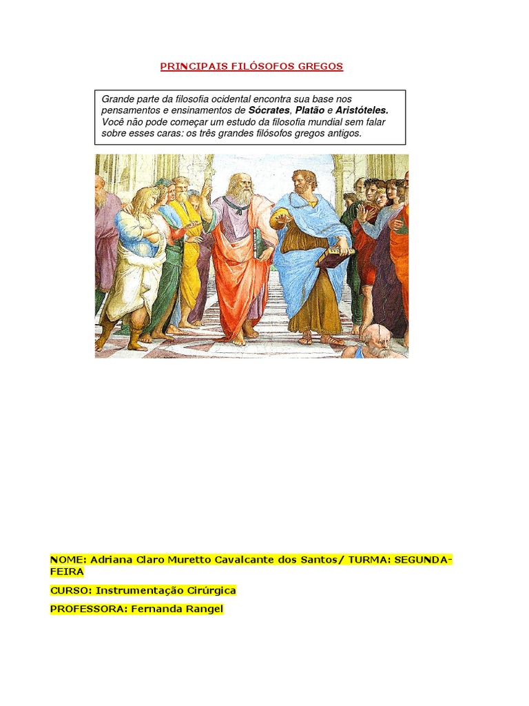 PRINCIPAIS FILÓSOFOS GREGOS | PDF | Sócrates | Aristóteles