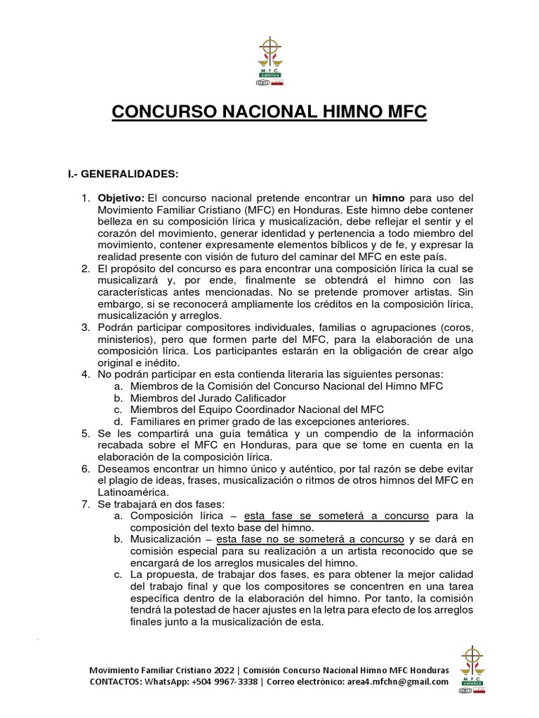 Bases Concurso Himno MFC | PDF | Metro (poesía) | Composiciones Musicales