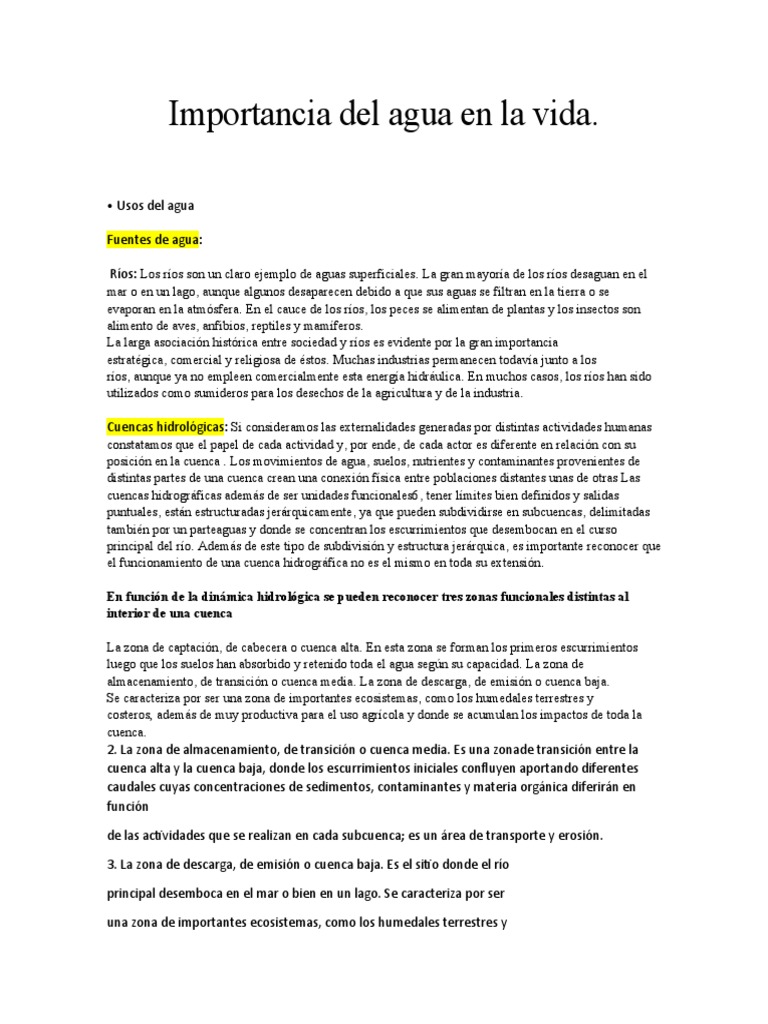 Importancia Del Agua en La Vida | PDF | Agua subterránea | Agua