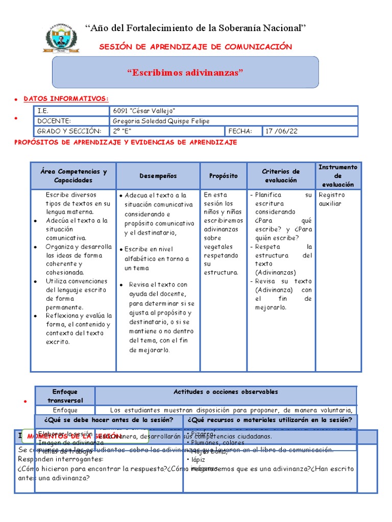 Escribimos Adivinanzas | PDF | Evaluación | Aprendizaje