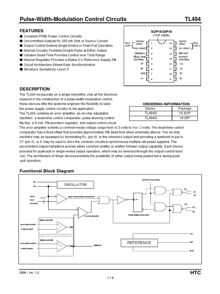 TL494 Pulse-Width-Modulation Control Circuit: Complete PWM Power Control Circuitry on a Single ...
